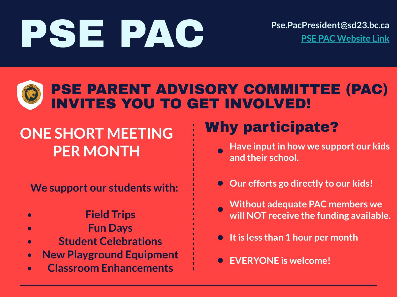 PAC & Parent Meetings - Pearson Road Elementary